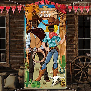 Western Party Decorations, 6 x 3 ft, Cowboy Photo Props Large Fabric West Themed Door Banner Background, Funny Western Games Supplies