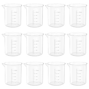 1.7 Oz Transparent Lab Measuring Cup, 50ml Plastic Beaker Cups, for Science Experiment, Liquid Measuring, 12 Pcs