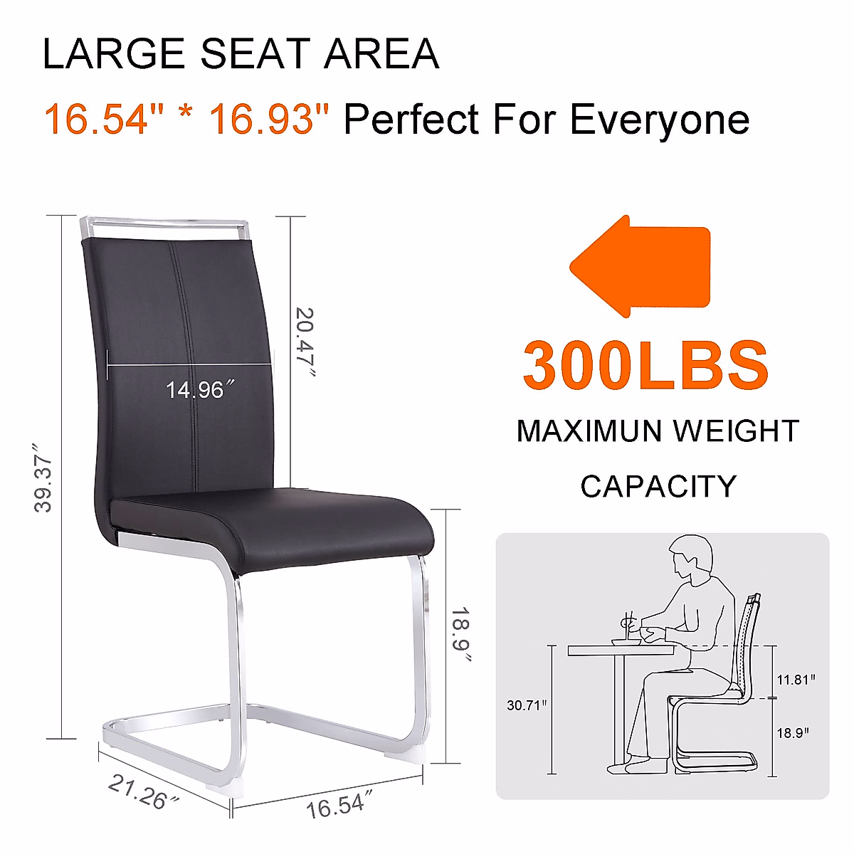 MEMUY Dining Chairs Set of 2，Morden High Back Side Dining Room Chairs, Kitchen Chairs with Faux Leather Padded Seat, Chairs for Dining Room,Kitchen, Living Room Black