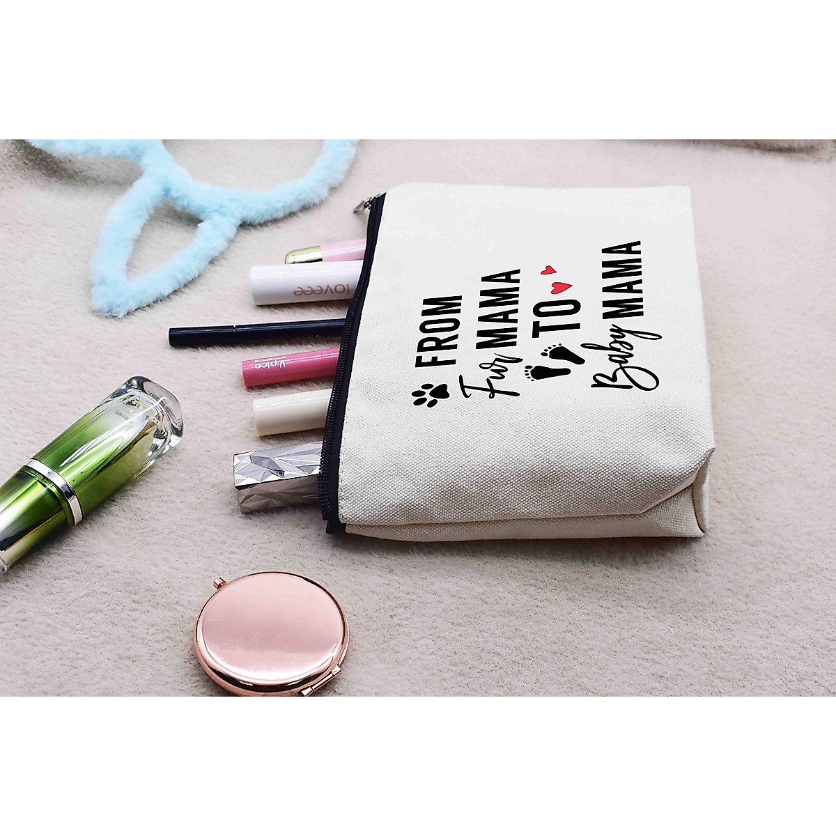 LIBIHUA From Fur Mama to Baby Mama - Mom to Be Gift - Pregnancy Announcement Gift - Baby Reveal Gift for New Mom Mother -Makeup Bag Cosmetic Bag Travel Pouch