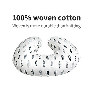 ALVABABY Nursing Pillow Cover Slipcover,100% Organic Cotton,Soft and Comfortable,Feathers Design,Maternity Breastfeeding Newborn Infant Feeding Cushion Cover, ZT01