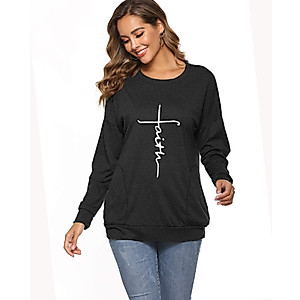 ZILIN Womens Tops Fall Long Sleeve Shirts Loose Fit Tunic Tops Sweatshirt with Pockets Grey XXL