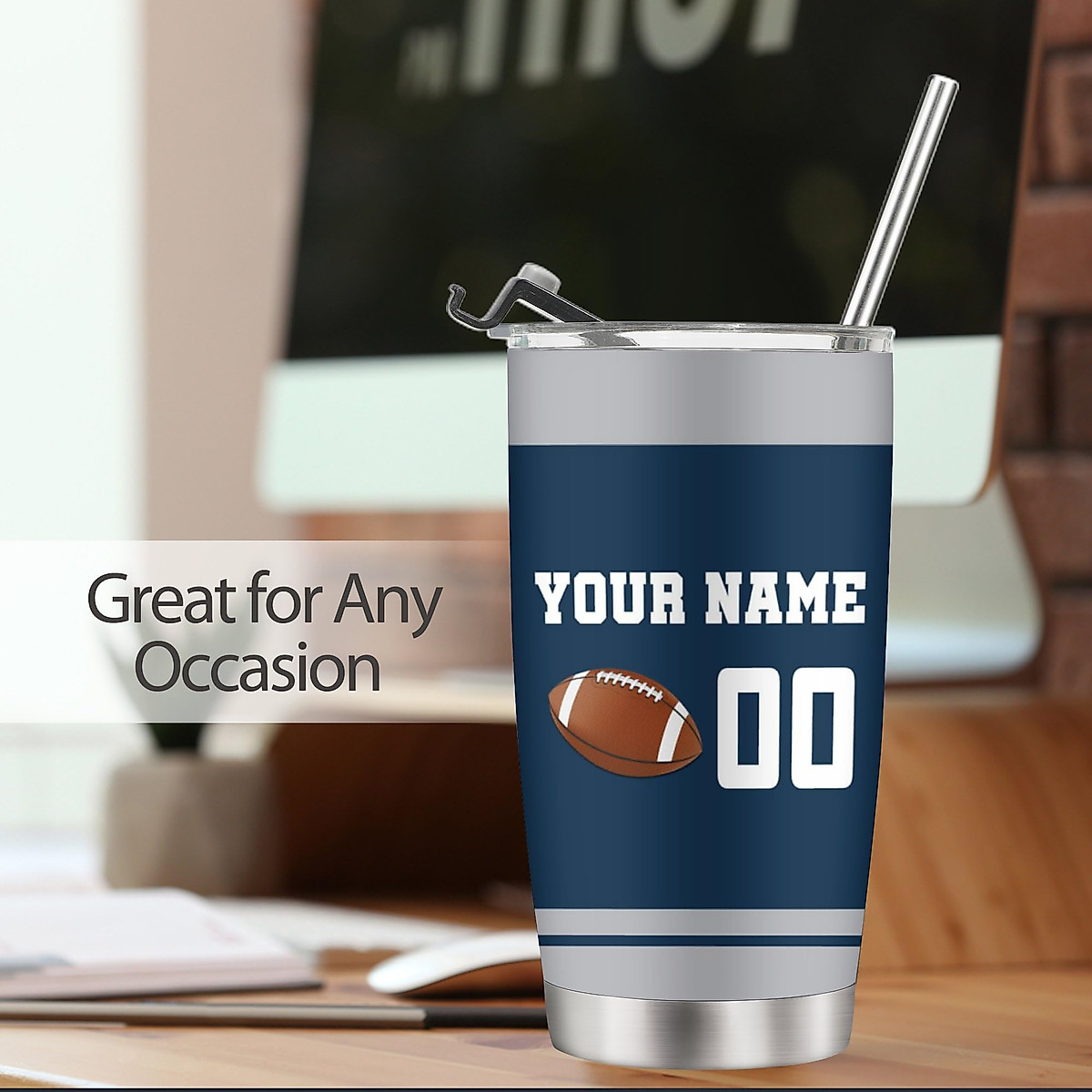 Custom Dallas Tumbler 20oz Stainless Steel with Lid & Straw Personalized Football Fans Gifts for Women Men Travel Cup Insulated Tumbler Add Name Number