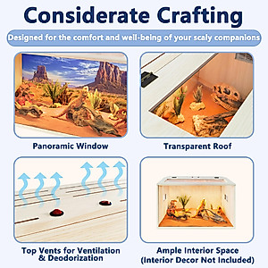 Prolee Reptile Terrarium, Lizard Tank Up to 68 Gallons, Bearded Dragon Tank with Roof Door, Snake Tank with Built-in Lamp Fixture and Switch (21 Gallon, 24" Long, Openable Wood Roof)