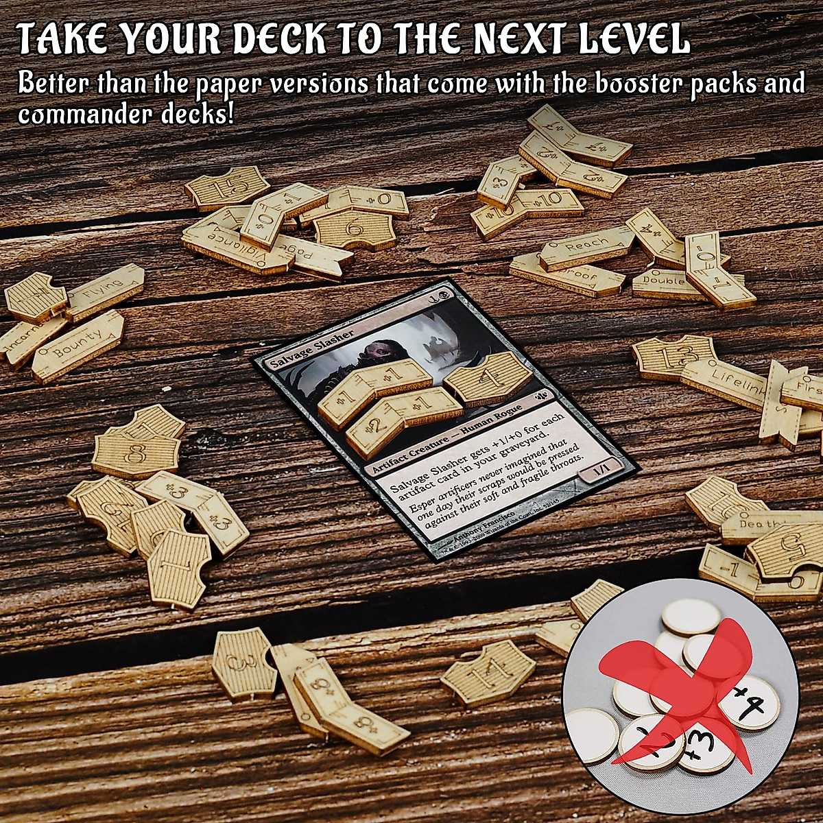 Ability, Loyalty and +1/+1 Counters Set of 194 Wood Keyword, Magic Tokens Compatible with Magic The Gathering, MTG