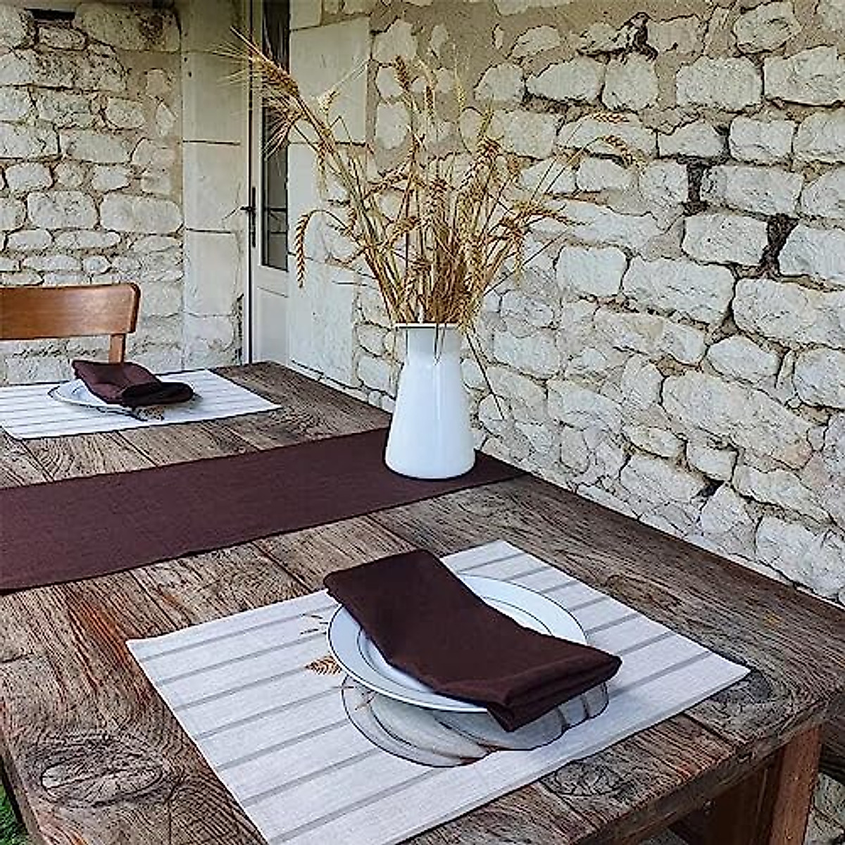 ARKENY Fall Thanksgiving Placemats 12x18 Inches Set of 4,Pumpkin Sunflower Seasonal Burlap Stripe Farmhouse Indoor Kitchen Dining Table Autumn Decoration for Home Party AP124-18
