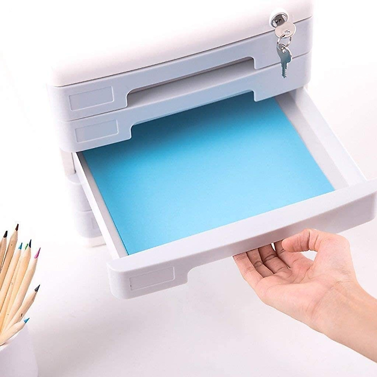 SHABOZ File Cabinets Multifunctional Storage Cabinets, Flat, File Confidential Plastic Storage Cabinets, Office Desk Organizers, and Useful Plastic Drawers On The Upper Layer (Blue)