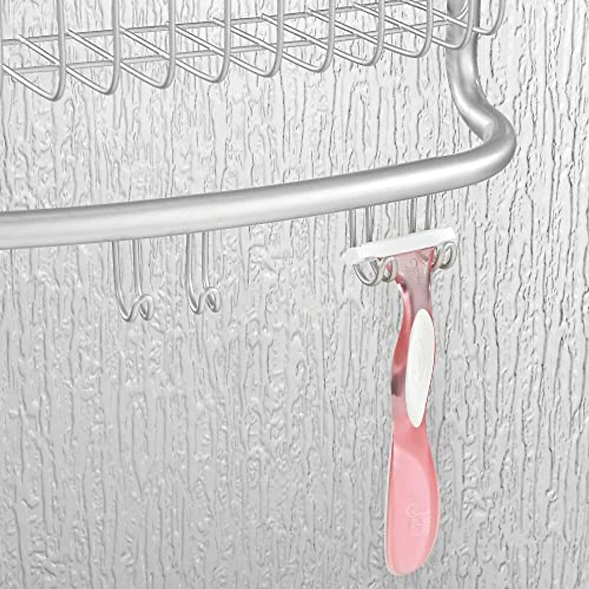 mDesign Over Door Shower Caddy – Practical Metal Shower Shelves with no Drilling Required – Hanging Shower Storage Baskets for All Shower Accessories on 2 Tiers – Chrome
