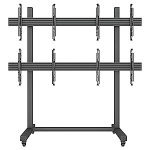 2x2 Rolling Video Wall Mount Cart Display with Micro Adjustment Arms Vesa Universal TV Television