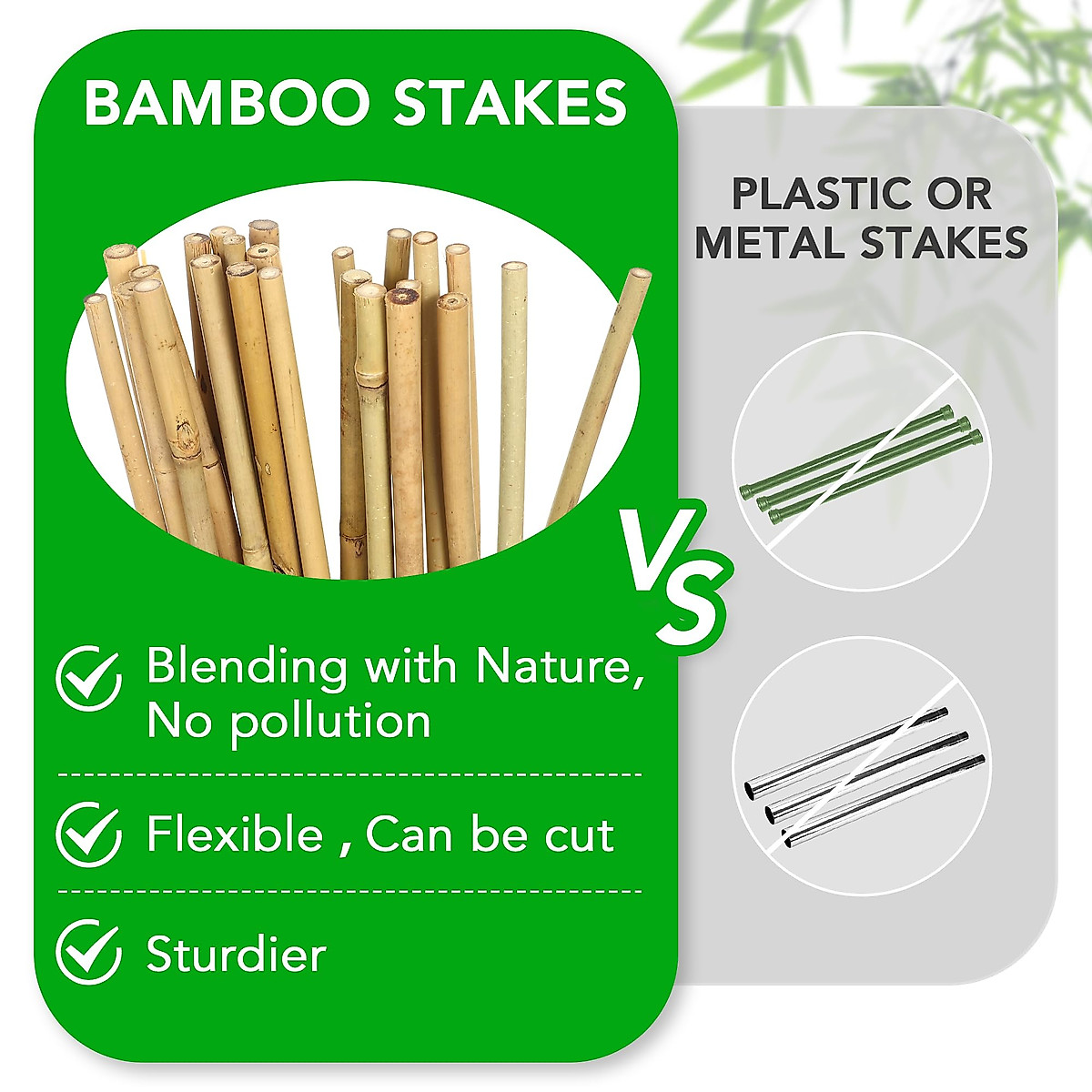 SWANGSA 40 Pack 4 Feet Bamboo Stakes for Plant, Bamboo Sticks Plant Support Garden Stakes Poles with 200pcs Twist Ties for Tomatoes, Beans, Flowers, Potted Plants, Indoor and Outdoor Climbing Plants