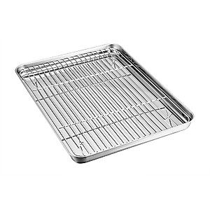 TeamFar Baking Sheet with Rack Set, Stainless Steel Baking Pan Tray Cookie Sheet with Cooling Rack, Non Toxic & Healthy, Easy Clean & Dishwasher Safe