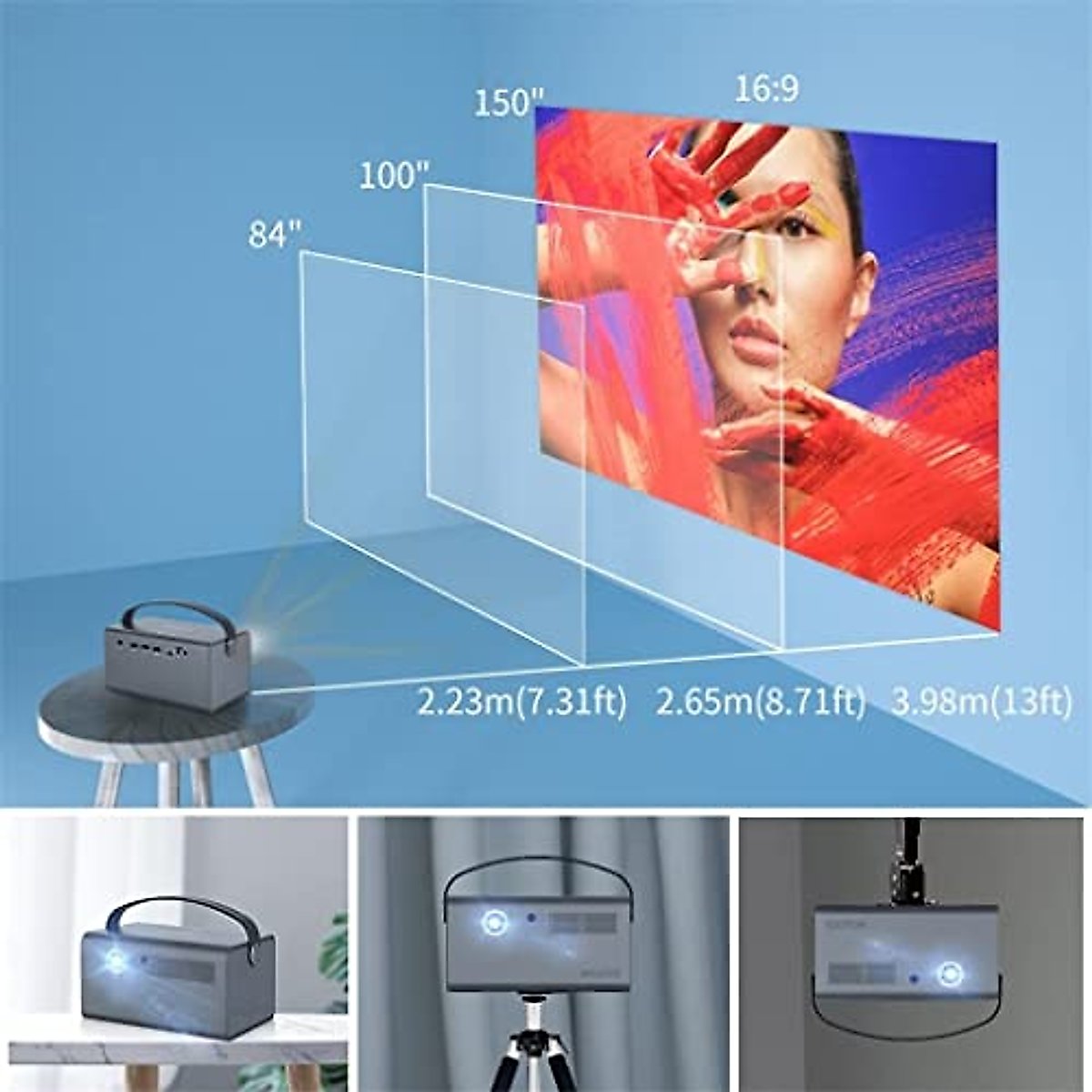 Feilx Mini Projector 2022 Upgraded Portable Video-Projector,3D Projector WiFi Smart Projector Bluetooth Portable Mini Projector Home Theater Projector