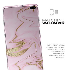DesignSkinz Rose Pink Marble & Digital Gold Frosted Foil V16 Protective Vinyl Decal Wrap Skin Cover Compatible with The Samsung Galaxy S20 (Screen Trim & Back Glass Skin)