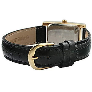 Peugeot Women's Classic 14Kt Gold Plated Watch, Rectangular Tank Shape Case with Leather Band and Easy to Read Dial