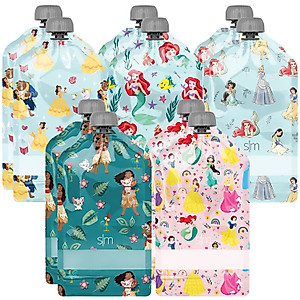 Simple Modern Reusable Baby Food Pouches, 10 pack | 5oz | Assorted & Disney Reusable Baby Food Pouches for Toddlers, 10 pack | 5oz | Disney Princesses