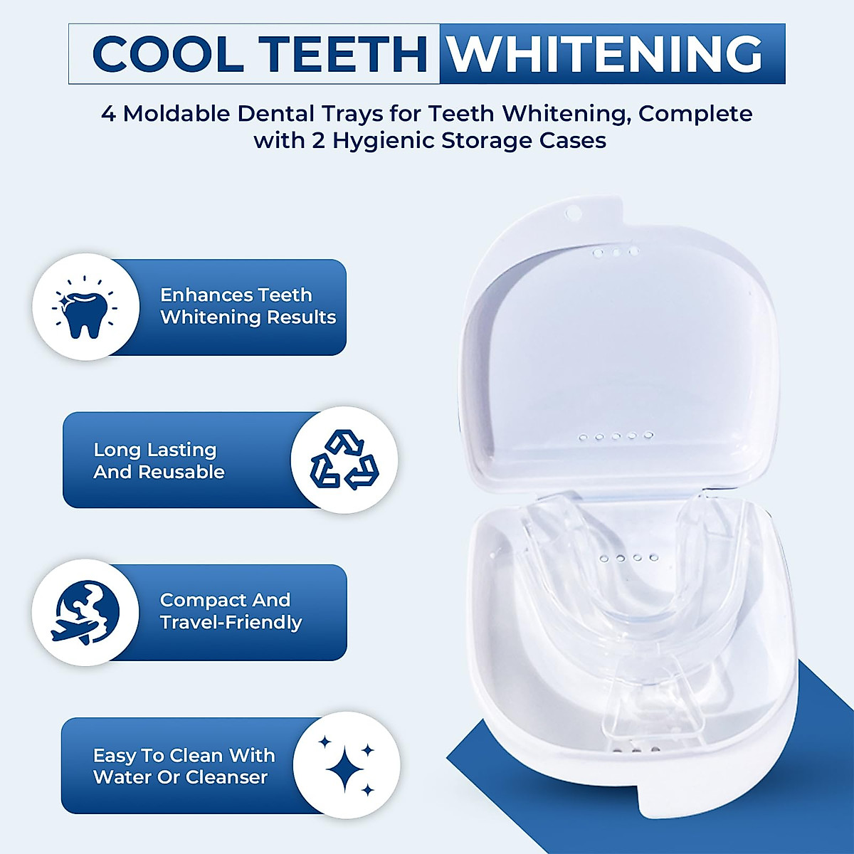 Teeth Whitening Trays Moldable 4 Dental Trays 2 Retainer Case Teeth Trays for Tooth Whitening Gel Compatible with Opalescence Teeth Whitening Gel