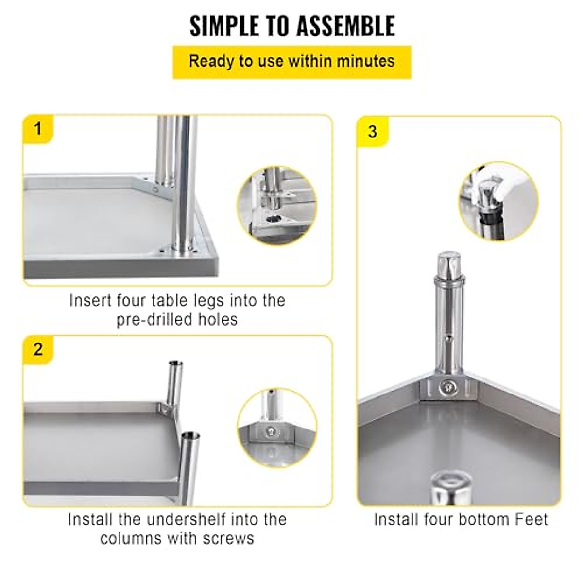 VEVOR Stainless Steel Prep Table, 36 x 24 x 35 Inch, 440lbs Load Capacity Heavy Duty Metal Worktable with Backsplash and Adjustable Undershelf, Commercial Workstation for Kitchen Restaurant