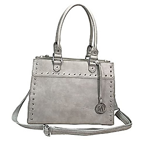 Zzfab Medium Studded Gun Purse Leatherette Locking Concealed Carry Bag Light Grey