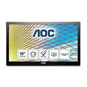 AOC E1659FWU LED monitor - 15.6 inch - 1366 x 768 - 200 cd/m2 - 500:1 (dynamic) - 8 ms - USB - glossy piano black