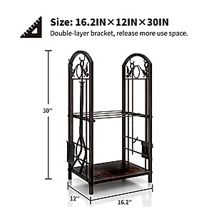 Flohover 5-Piece Wrought Iron Firewood Log Storage Rack Holder Tools Set for Indoor Outdoor Firewood Rack Fireplace Tools Firewood Rack Tools Heavy Duty Indoor Log Rack