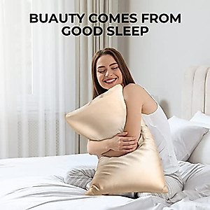 Silk Pillowcase 2 Pack for Hair and Skin,22 Momme 100% Mulberry Silk & Natural Wood Pulp Fiber Grade 6A Dual-Sided Silk Pillow Cases with Hidden Zipper,600 Thread Count(Champagne,Standard 20"x26")