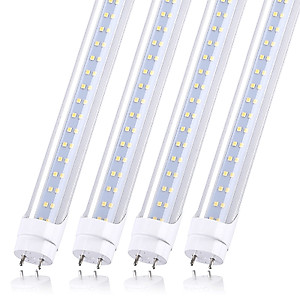 JOMITOP 28w Led Tube Light Bulb 4ft, Ballast Bypass Required,2pin G13 End 3360 Lumens, Day White 5000K, Replace 80W Fluorescent Light,Dual-End Powered Clear Cover AC 85-265V Pack of 4