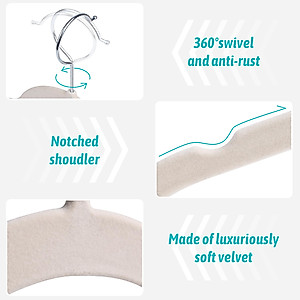 Sishynio Premium Velvet Shirt Hangers 30 Pack, Non-Slip 360° Swivel Hook Slim Flocked Coat Hanger, Space Saving Felt Hanger for for Tank Top, Blouses, Strappy Dresses