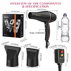 WADODO Ionic Hair Dryer, 2200W Professional Blow Dryer Fast Drying Travel AC Motor Constant Temperature Low Noise Ion Dryers Curly Care Hairdryer Blowdryer for Women Men