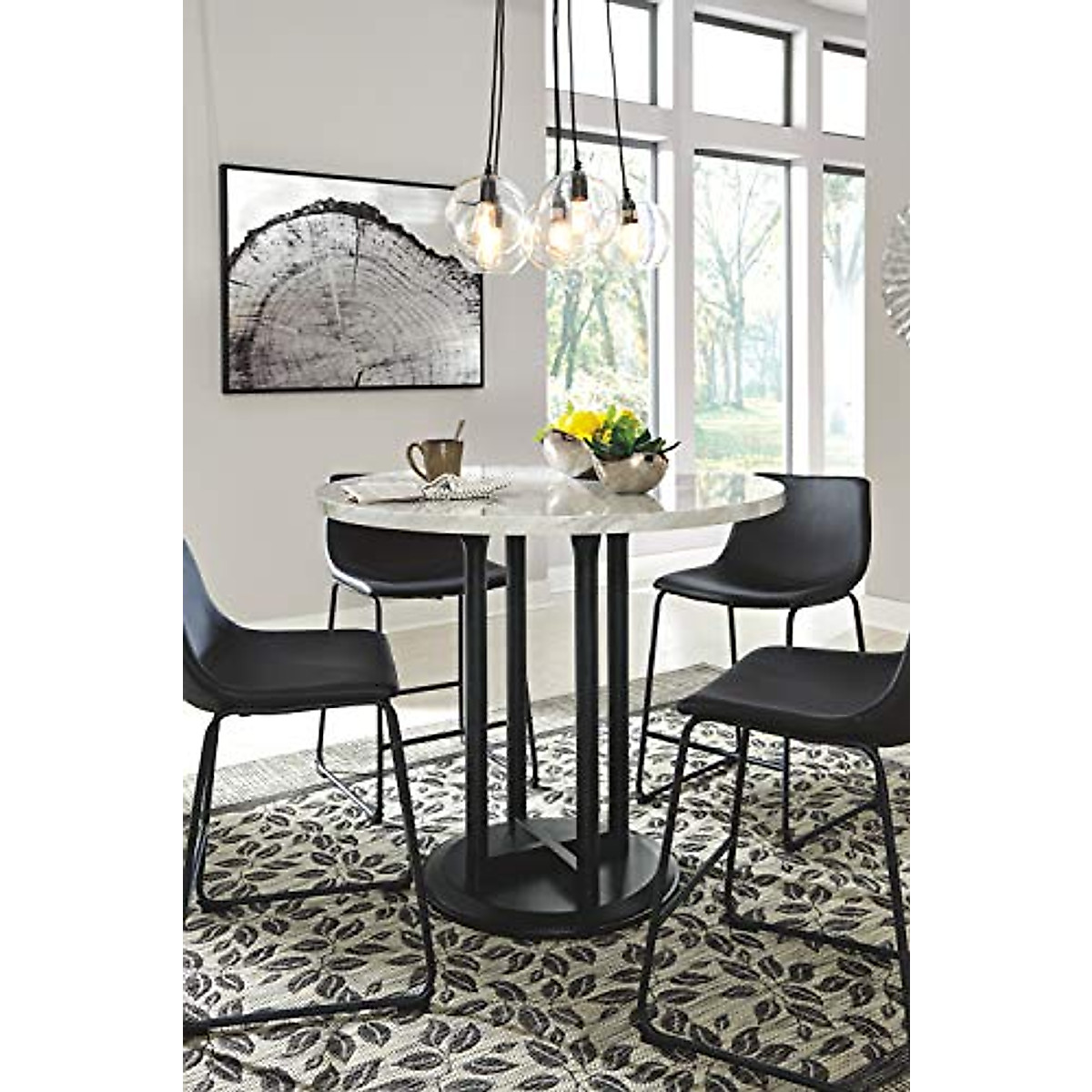 Signature Design by Ashley Centiar Contemporary 42" Round Counter Height Faux Marble Dining Table, Black & White