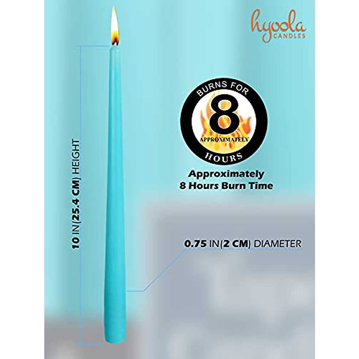 12 Pack Tall Taper Candles - 10 Inch Light Blue - Turquoise Dripless, Unscented Dinner Candle - Paraffin Wax with Cotton Wicks - 8 Hour Burn Time.