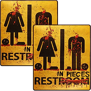 2 Pieces Halloween Stickers Scary Restroom Sign Sticker Halloween Door Wall Decals Decoration for Ghost House and Horror Themed Parties