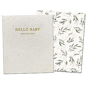 Peachly Unisex Baby Memory Book | Minimalist First Year Keepsake for Milestones | Simple Scrapbook Baby Books for Boy or Girl | 60 Pages Natural Linen - Olive, 9.75 inches x 11.25 inches