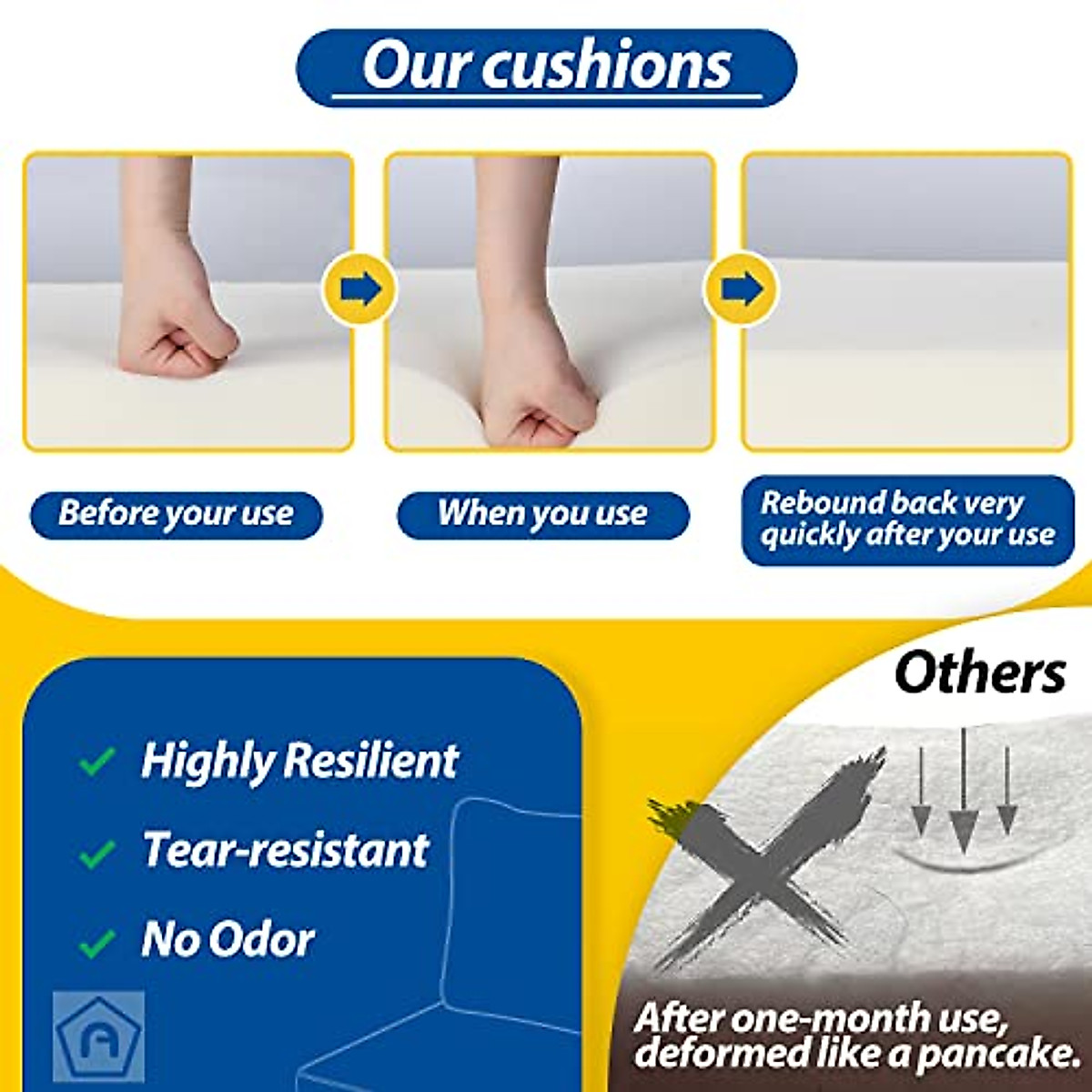 AAAAAcessories Outdoor Deep Seat Cushions for Patio Furniture, Water-Resistant Replacement Patio Chair Cushions, 24 x 24 x 5 inch, Navy Blue