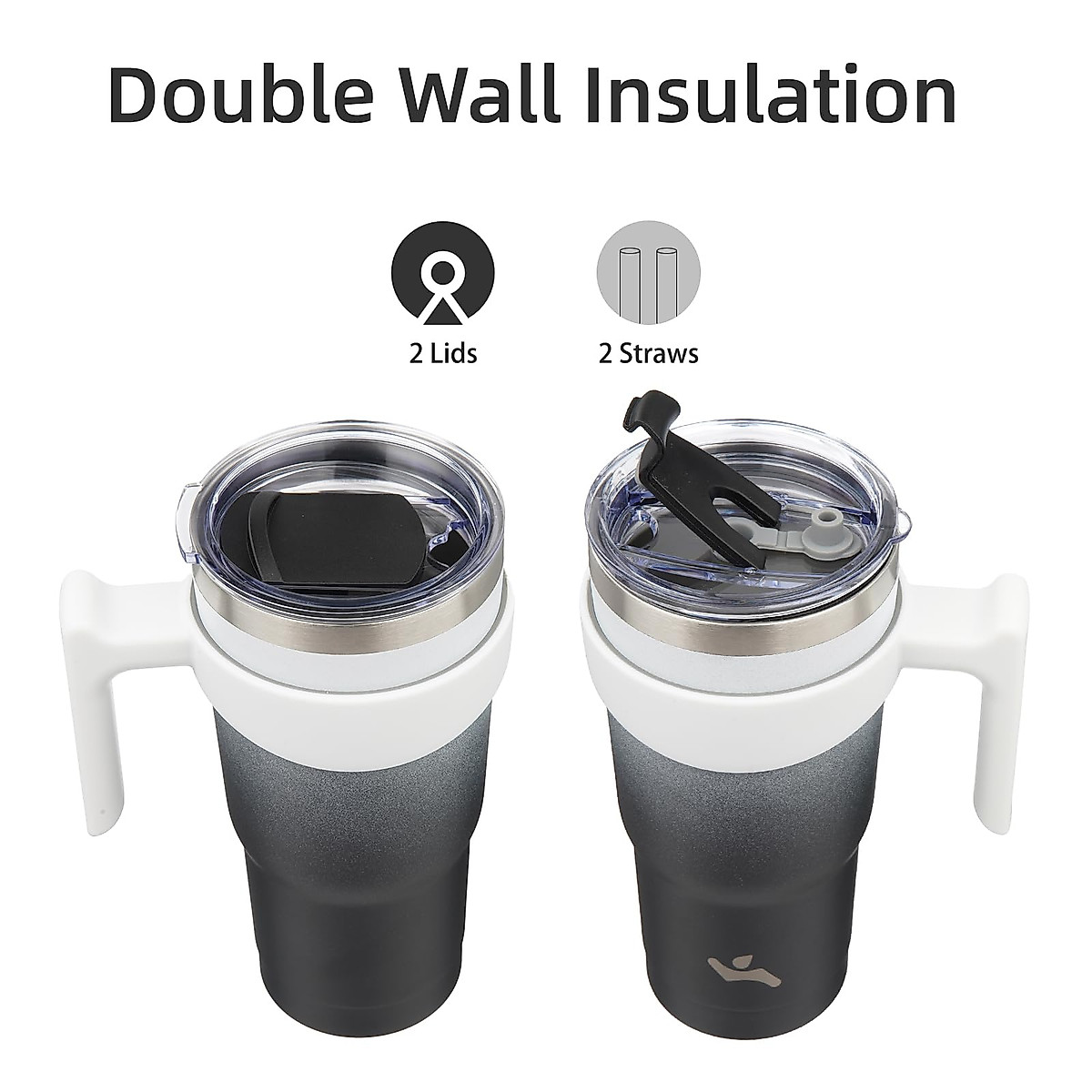 Konokyo 20 oz Tumbler with Handle and 2 Straw 2 Lid, Insulated Water Bottle Stainless Steel Vacuum Cup Reusable Travel Mug,Day Night