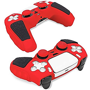 SIKEMAY Anti-Slip PS5 Controller Skin, Soft Thicken Non-Slip Studded Silicone Gel Grip Protective Cover Case for Playstation 5 Dualsense Controller Grip, 2 Pack with 8 x Thumb Grip Caps