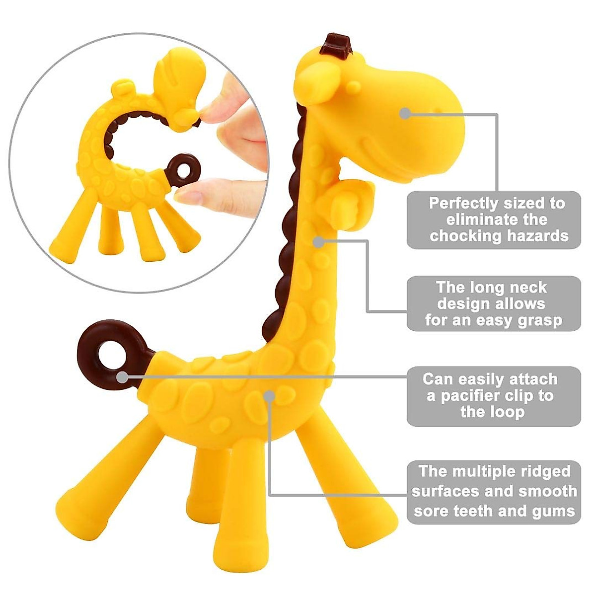 PandaEar 3PCS Soothing Teether Set, BPA Free Chew Toys Natural Freezer Safe for Babies Infants Toddlers, Teething Ring, Giraffe Pacifier Teether