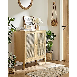 VASAGLE by SONGMICS HOME Rattan Sideboard Buffet Storage Cabinet - Kitchen Cupboard Server Console Table with Adjustable Shelves, 15.7 x 31.5 x 35.4 Inches for Entryway, Living Room, Natural