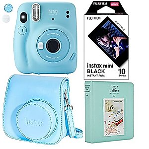 Fujifilm Instax Mini 11 Polaroid Sky Blue Instant Camera Plus Original Fuji Case, Photo Album and Fujifilm Character 10 Films (Black)…