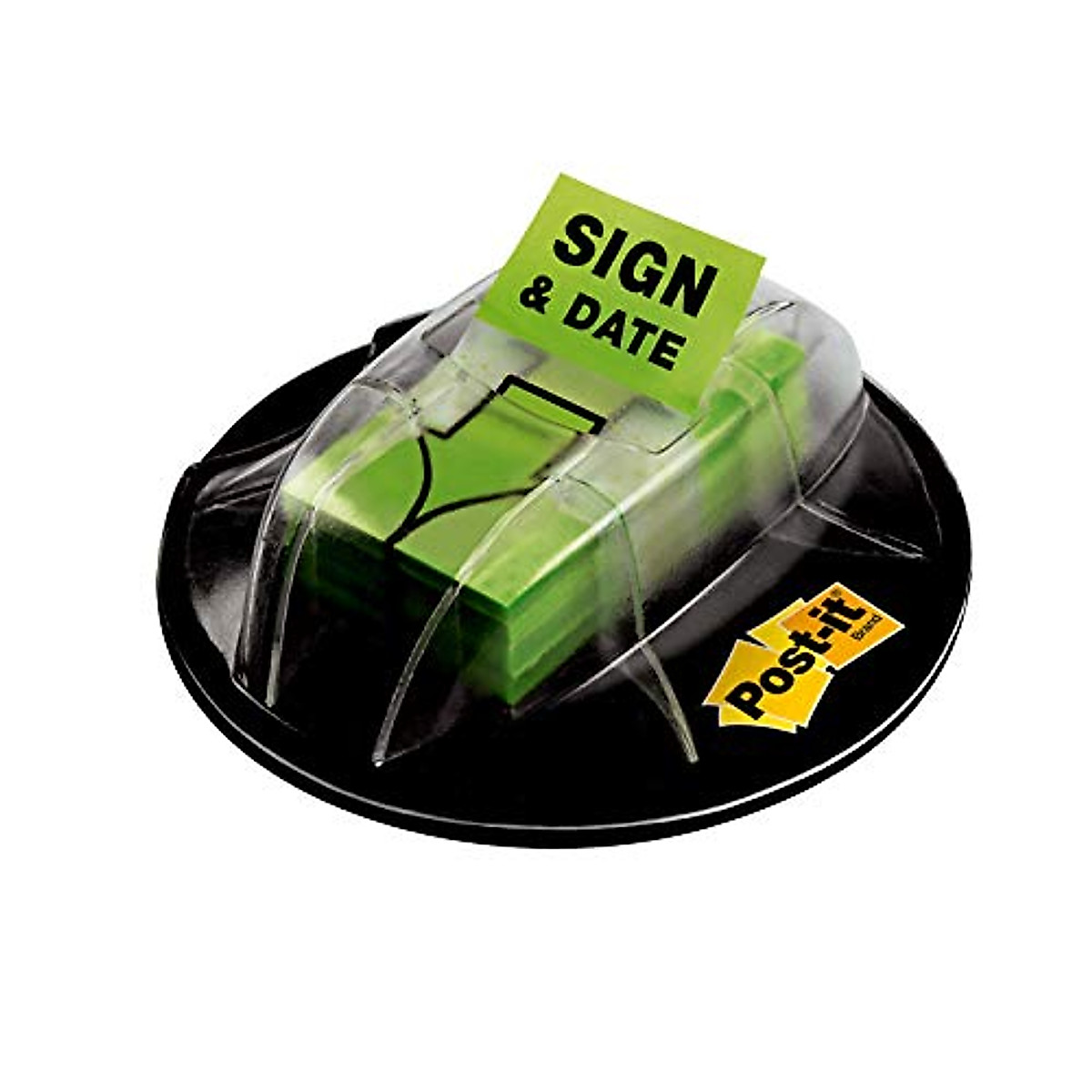 Post-it "Sign and Date" Flags, 200/Desk Grip Dispenser, 1 Dispenser/Pack, 1 in Wide, Bright Green (680-HVSD)