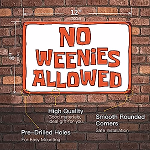 Cool Room Decor Funny Posters No Weenies Allowed Metal Tin Sign, 8X12 Inches Retro Decor Funny Door Signs for Bedroom, Porch, Backyard, Office, Livingroom, Cute Spongebob Poster, Street Signs for Bedroom Wall Decor, Gift for Women SpongeBob Lovers