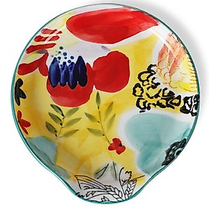 Colorful Hand Painted Spoon Rest - 5 Inches Ceramic Spoon Holder for Kitchen Counter Stove Top, Dishwasher Safe, Multicolor