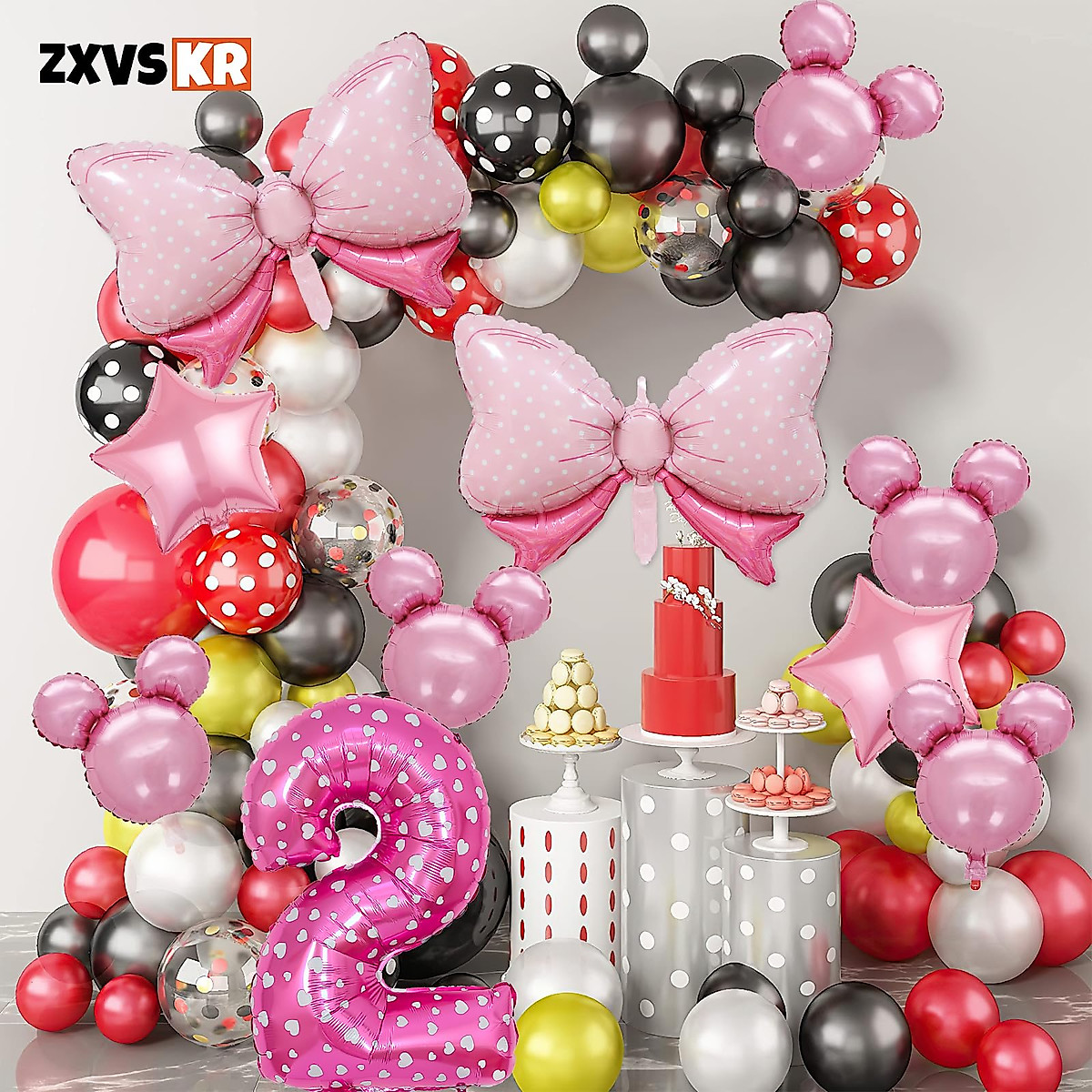 10Pcs Minnie Balloon, Pink Mouse Birthday Number Mylar Foil Balloons Huge Bow Birthday Party Supplies for Mouse Theme Baby Shower 2nd Birthday Party Decorations