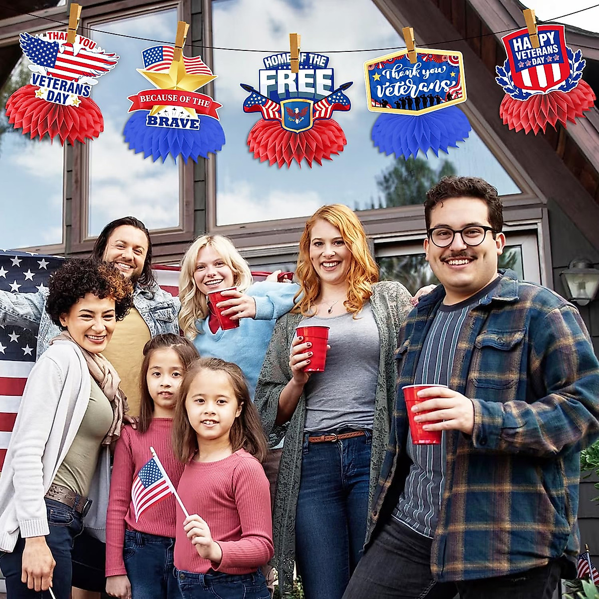 Happy Veterans Day Table Decorations, Veterans Day Centerpieces for Tables, Army Deployment Party Supplies, Patriotic Thank You Veterans Day Decorations Military Welcome Home Honeycomb Table Topper