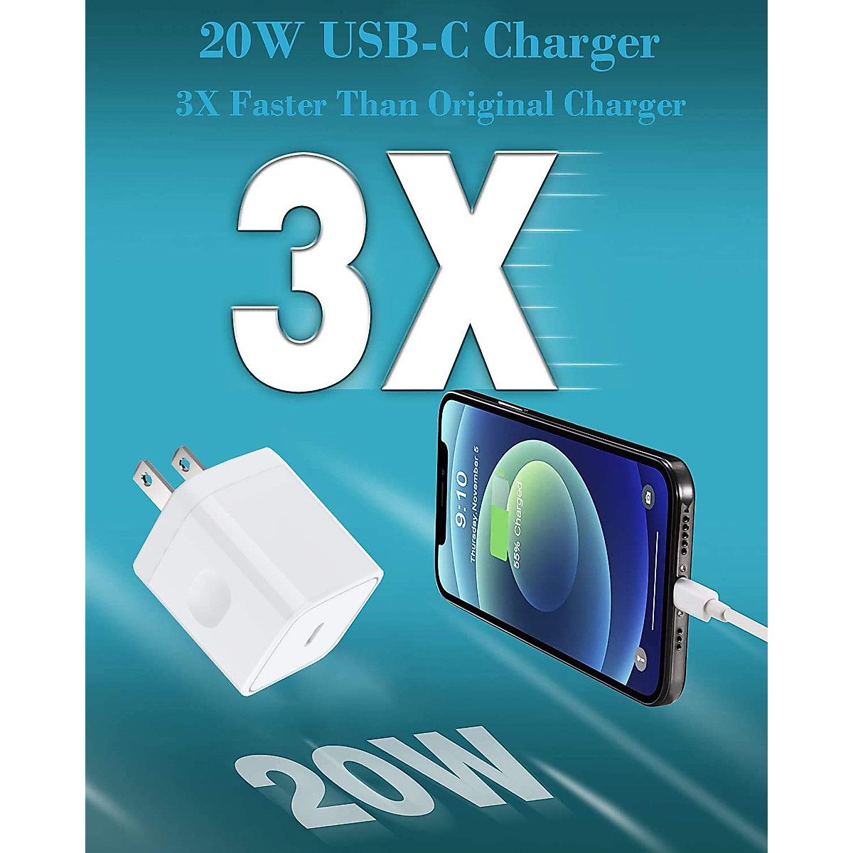 [MFi Certified] iPhone Charger Fast Charging,20W USB C Wall Charger Adapter with 6.6FT USB C to Lightning Cable for iPhone 14 Pro/14 Plus/13/12 Mini/12 Pro Max/11/X/XR/XS/8, iPad, AirPods Pro