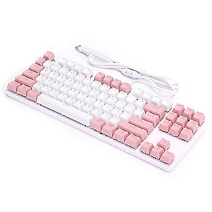 ASHATA Mechanical Keyboard 87 Keys, Cute USB Gaming Keyboard, Small Backlight Keyboard, Blue Switch Mixed Light Mechanical Keyboard for PC Laptop Desktop (Pink White)