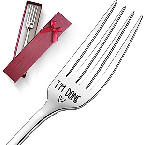 PZJIEAN I’m Done Funny Engraved Stainless Steel Fork, Dinner Dessert Fork with Gift Box, Retired Gifts for Coworkers, Teachers, Friend, Boss, Women, Men