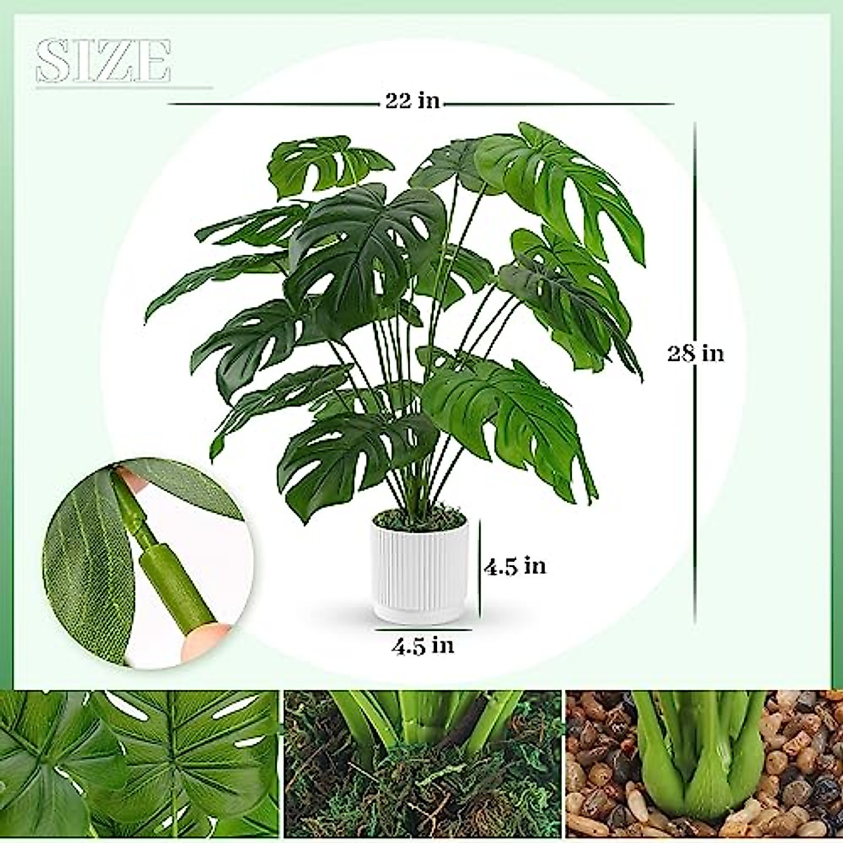 Der Rose 28" Fake Plants Large Artificial Monstera Faux Plants Indoor Tall for Floor Home Office Farmhouse Bedroom Decor