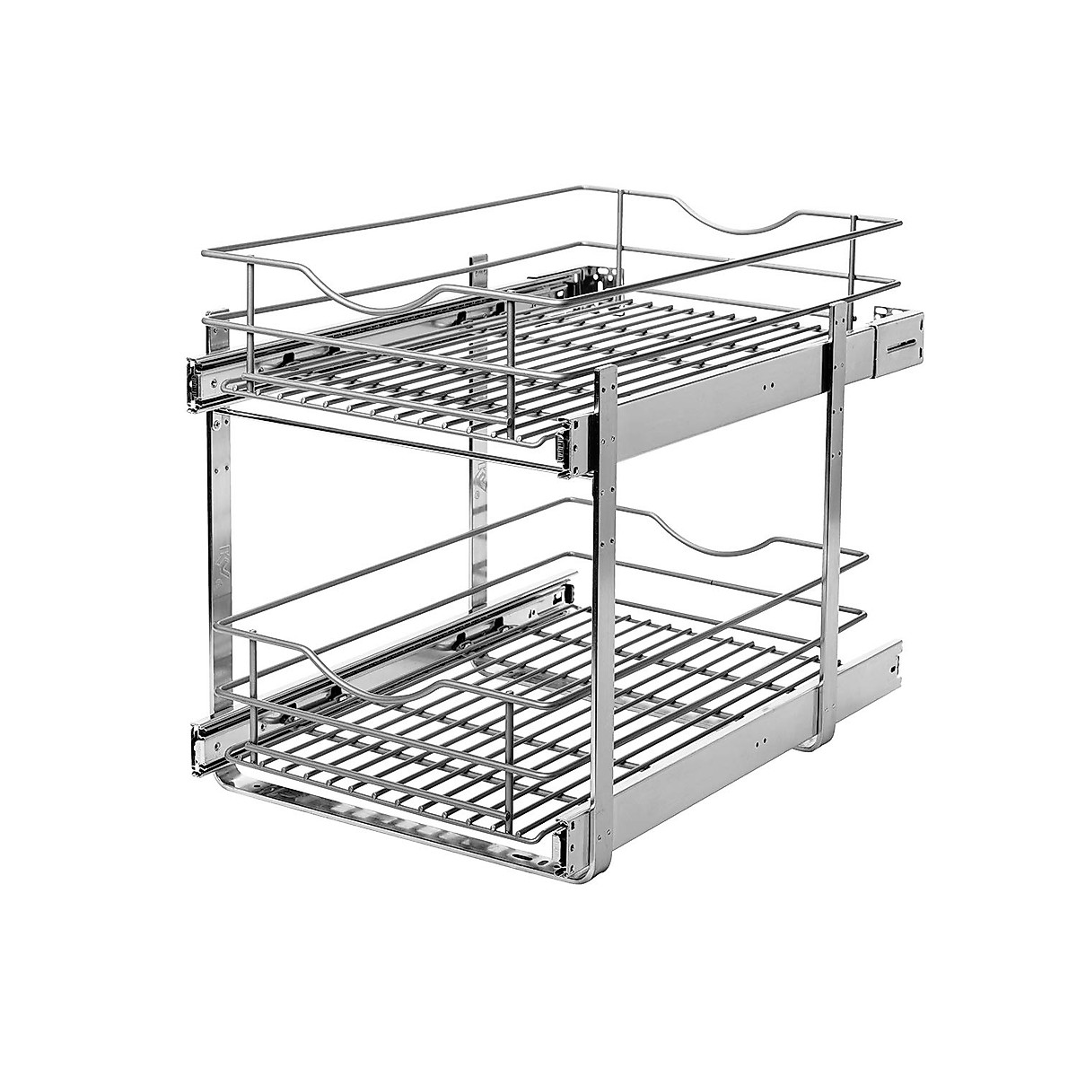 Knape & Vogt RS-DBLMUB-14-FN 14.625 inch W x 21.75 inch D x 16.25 inch H Double Tier Pull Out Cabinet Organizer, Frosted Nickel