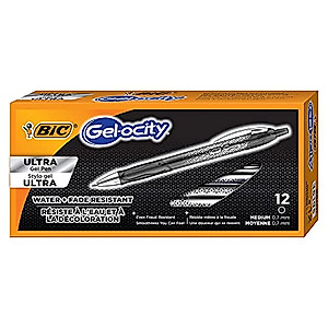 BIC Gel-Ocity Ultra Gel Pens, Medium Point Retracable (0.7mm), Black Ink Gel Pen, 12-Count