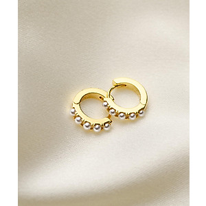 LAVLA Pearl Huggie Earrings | 14k Gold Plated or Silver Small Tiny Pearl Hoop Earrings For Women (Gold Pearl)